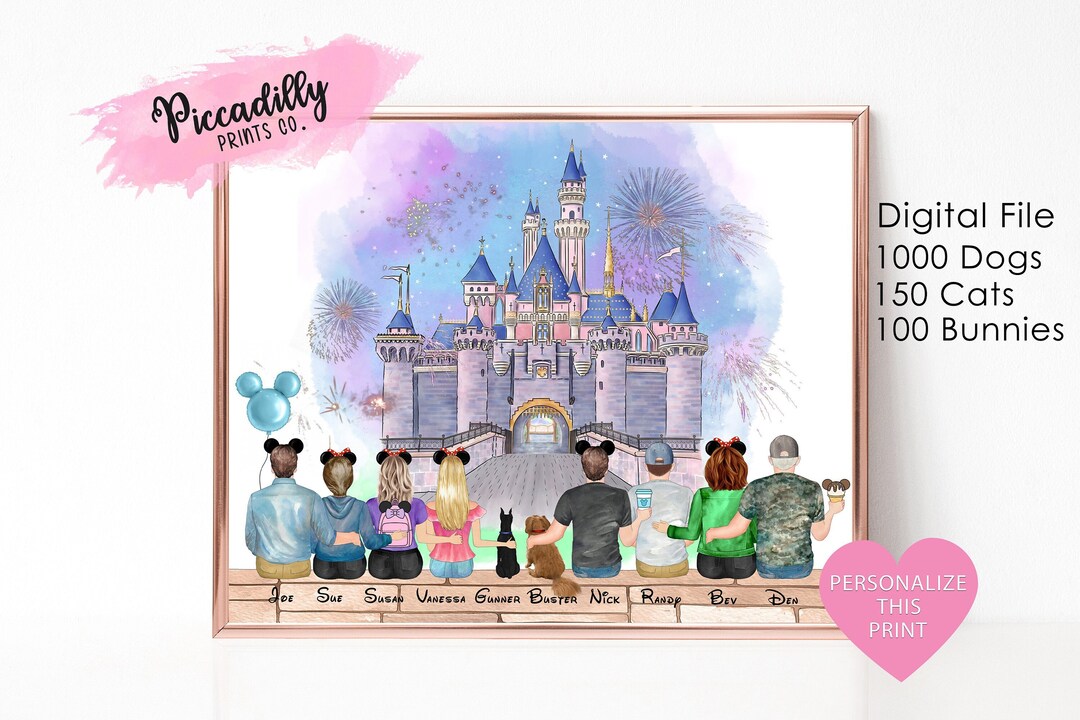 Personalised Disney Family Portrait, Custom Disney Lovers Print ...