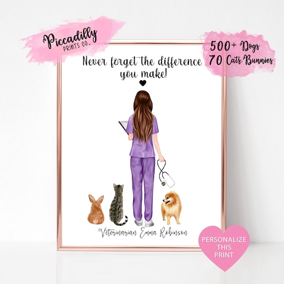 Personalised Vet Print Custom Veterinarian Nurse Gift Dog | Etsy
