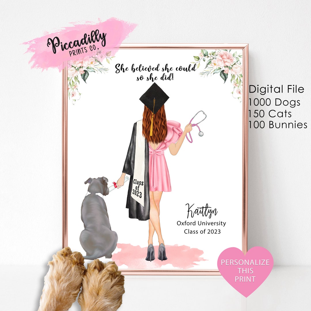Personalised Graduation Print - Custom Portrait With Pet- Grad Gift for ...