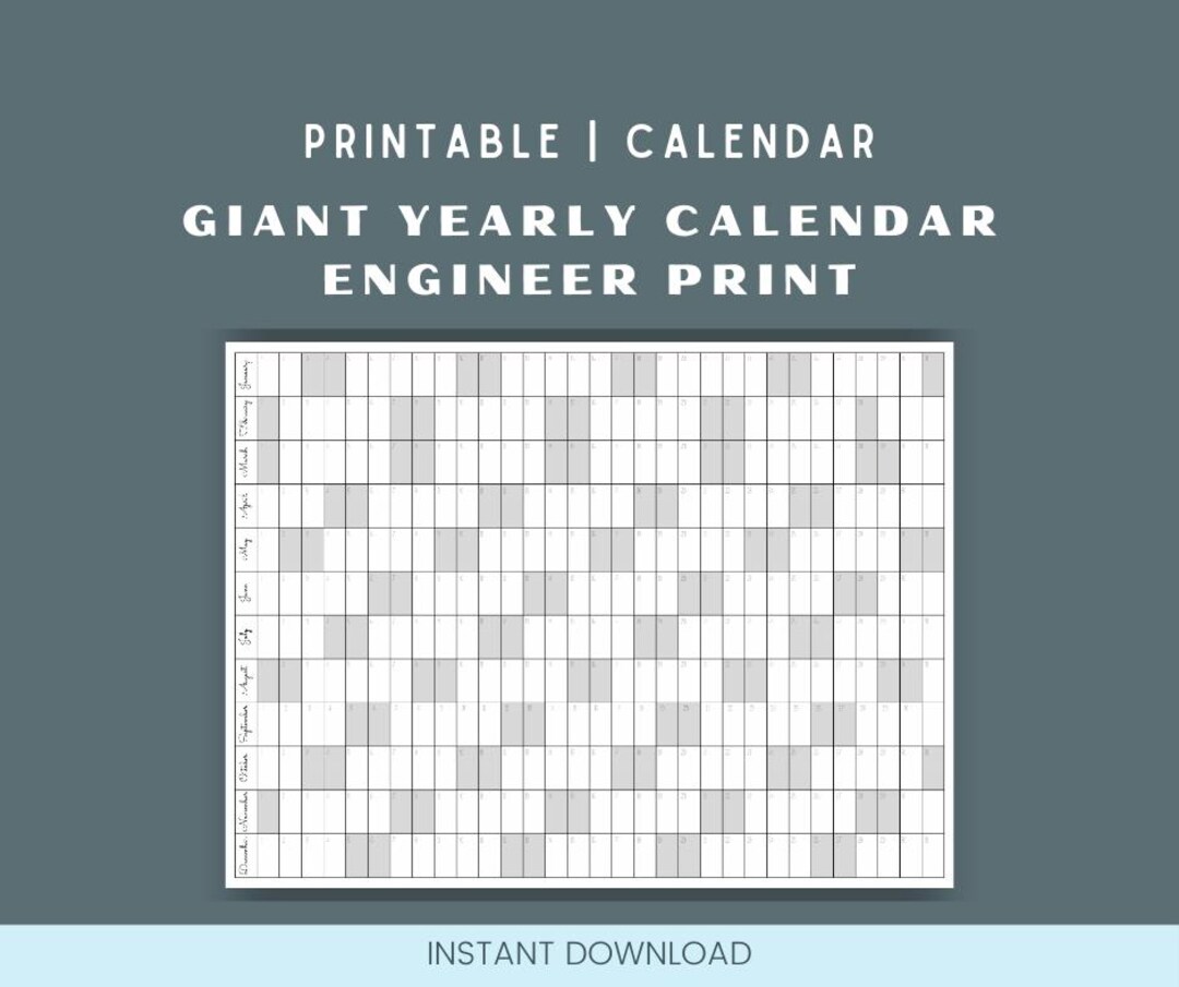 Yearly Engineer Print Size Calendar | Digital Printable Wall Calendar ...