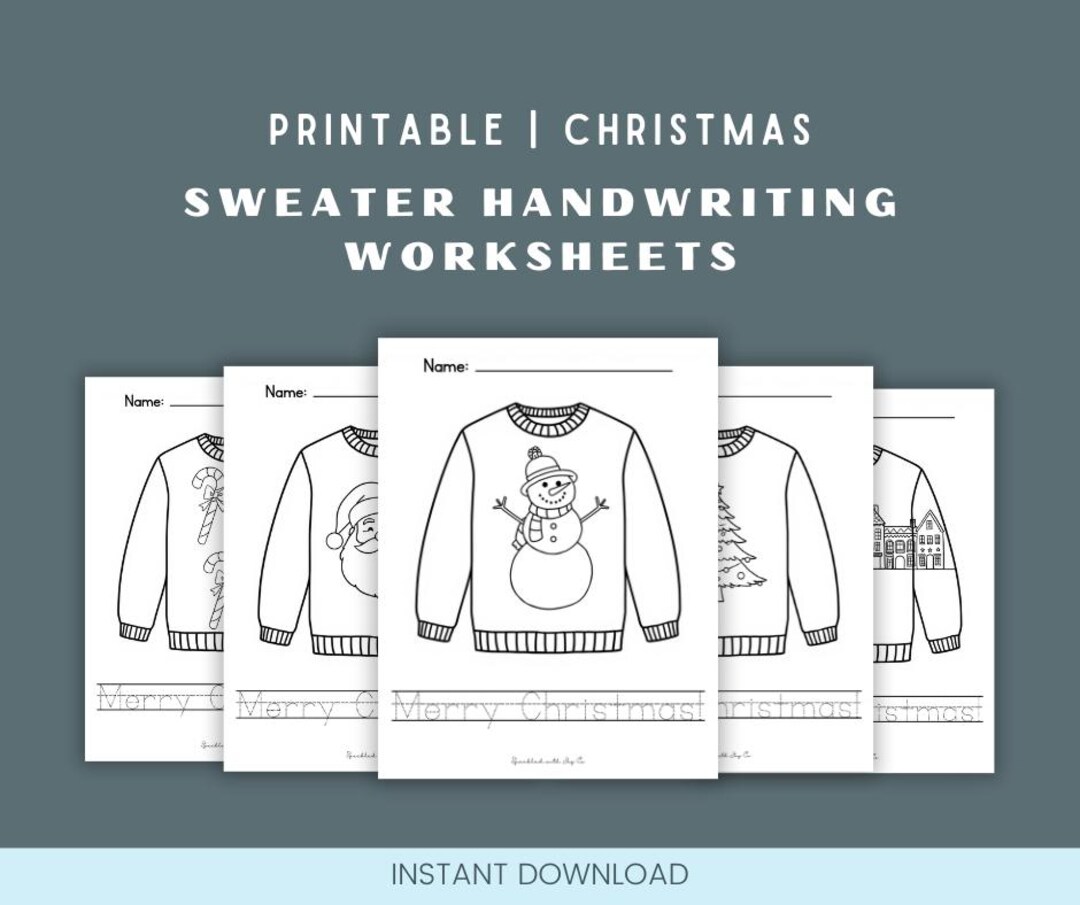 Christmas Sweater Handwriting Worksheet Bundle | Ugly Sweater Coloring ...