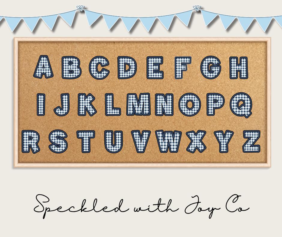 Printable Bulletin Board Letters Blue Gingham Print | Classroom Decor ...