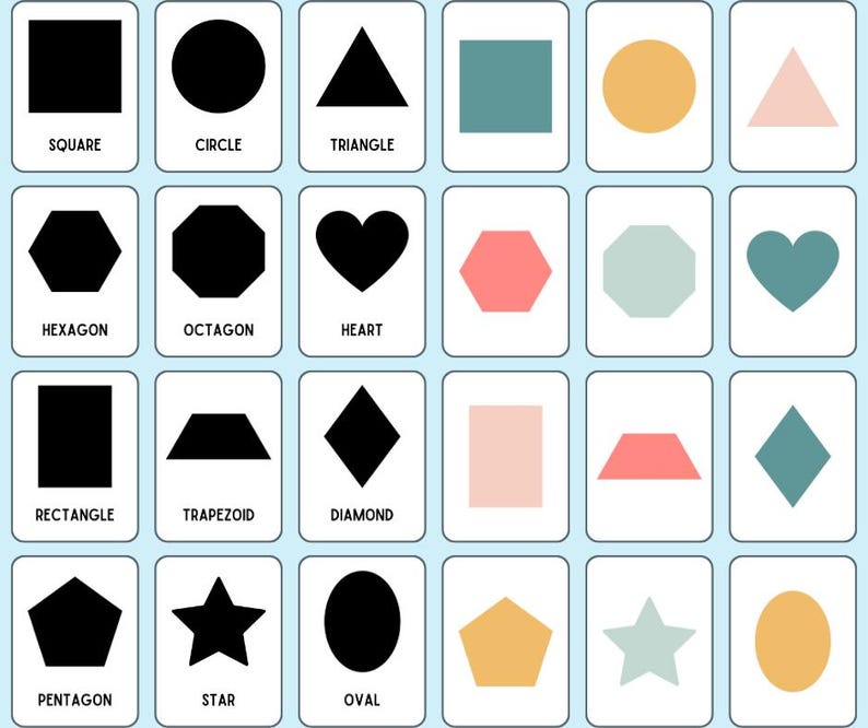 Shape Flashcards Printable Bundle | Color + Black & White Shapes ...