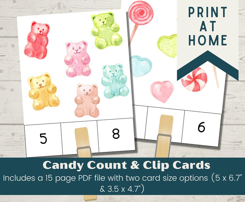 Valentine Count and Clip Cards 1-20, Preschool Math Activity Printable ...