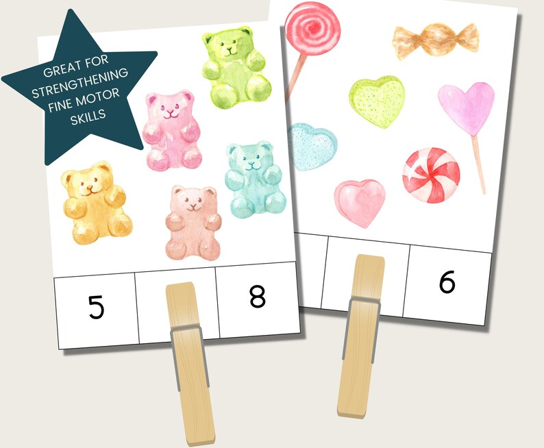 Valentine Count and Clip Cards 1-20, Preschool Math Activity Printable ...