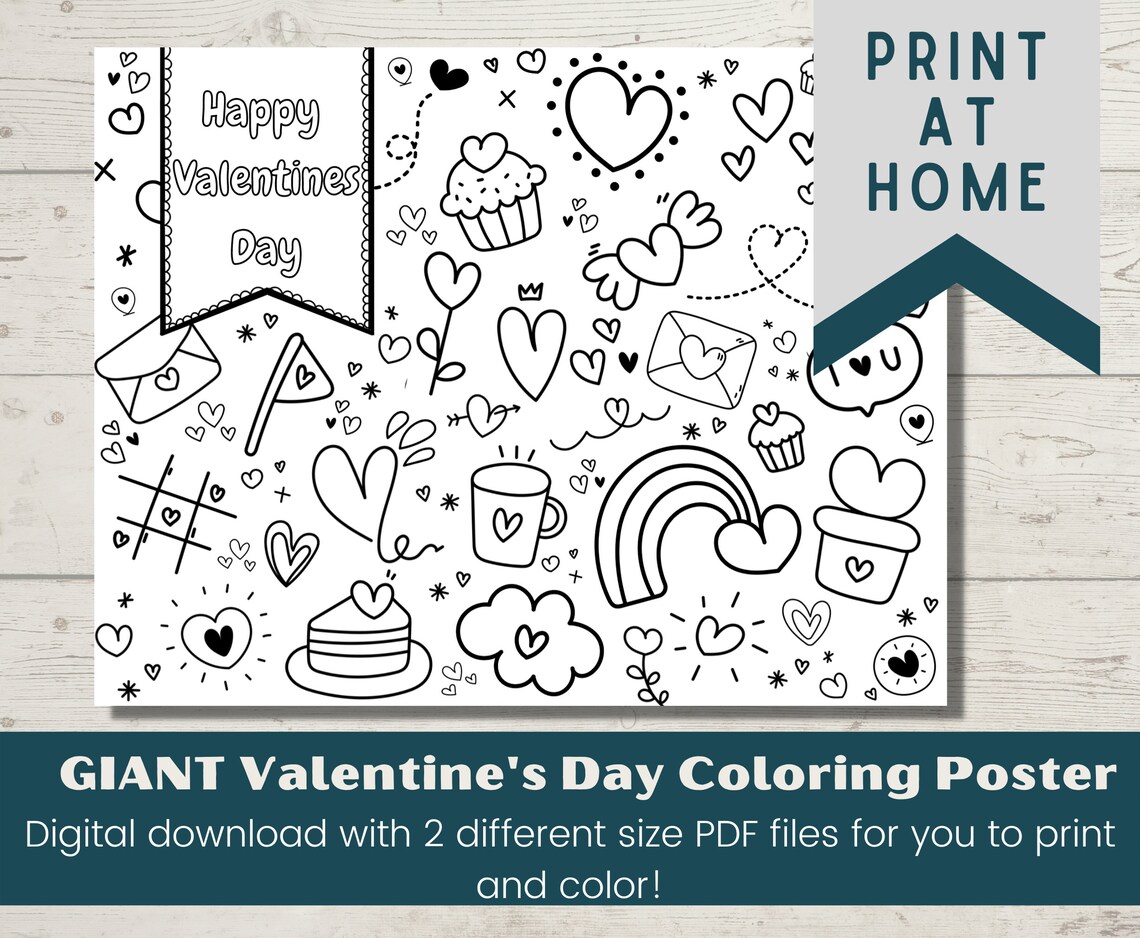 GIANT Valentines Day Coloring Poster, Valentines Day Coloring Page - Etsy