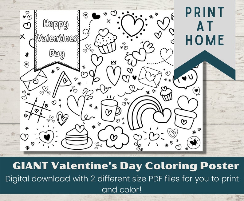 Giant Valentines Day Coloring Poster (digital Download) - Etsy