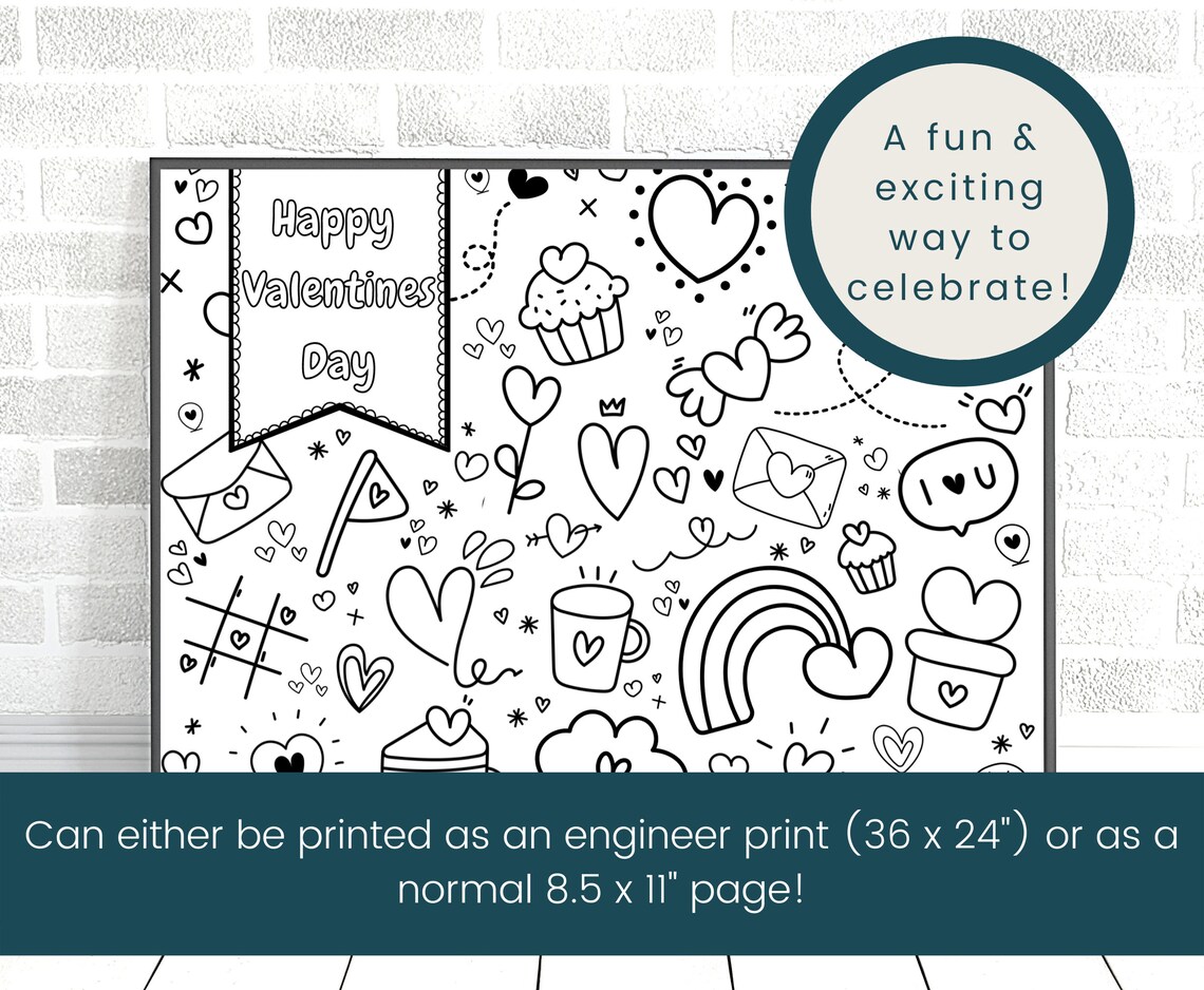 GIANT Valentines Day Coloring Poster, Valentines Day Coloring Page - Etsy