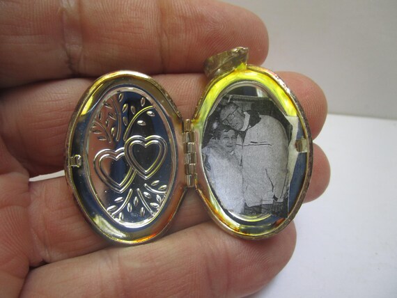 Vintage Large Photo Locket Pendant with Pink Flower - Gem