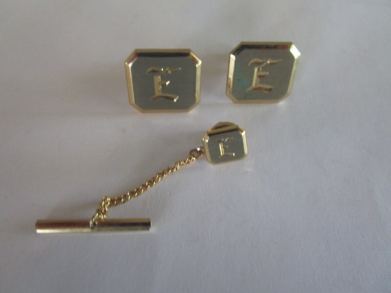 Retro Designer Swank Monogram " E " Matching Set Cuff… - Gem