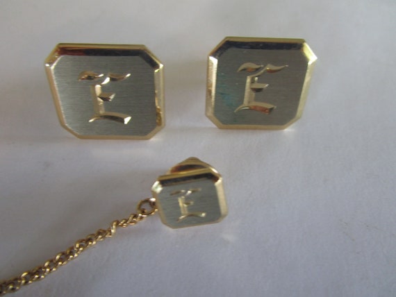 Retro Designer Swank Monogram " E " Matching Set Cuff… - Gem