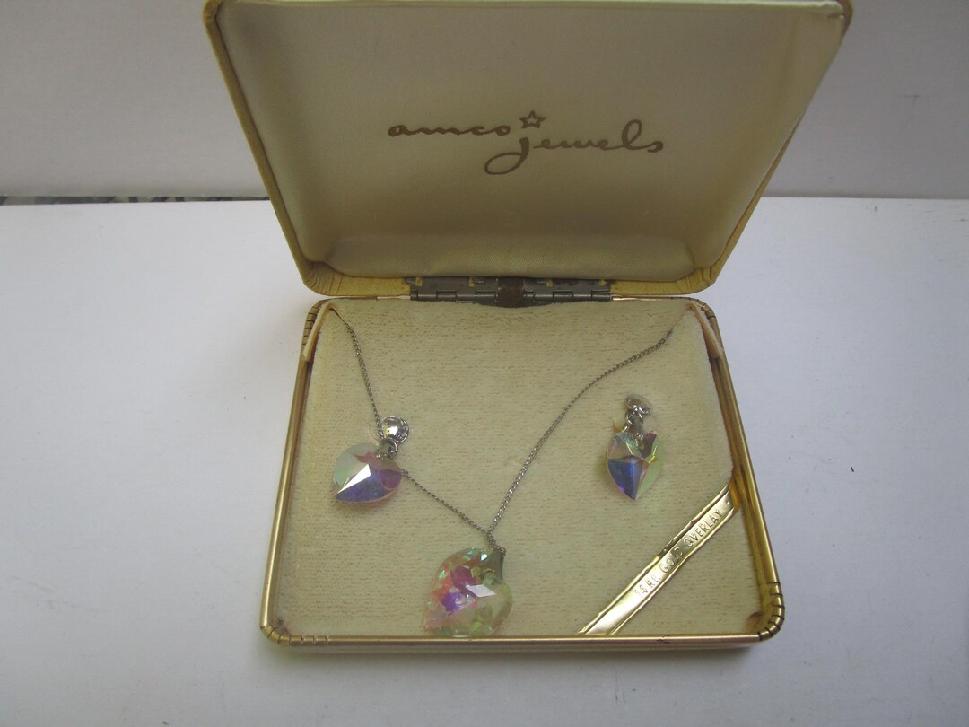 Vtg Retro Amco Jewels 14K Gold Overlay Necklace & Earring Set With ...