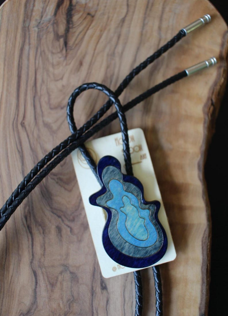 Handmade Bolo Tie - Artisan Wood Western Wear, Blue Ocean Wave Bolo - Etsy