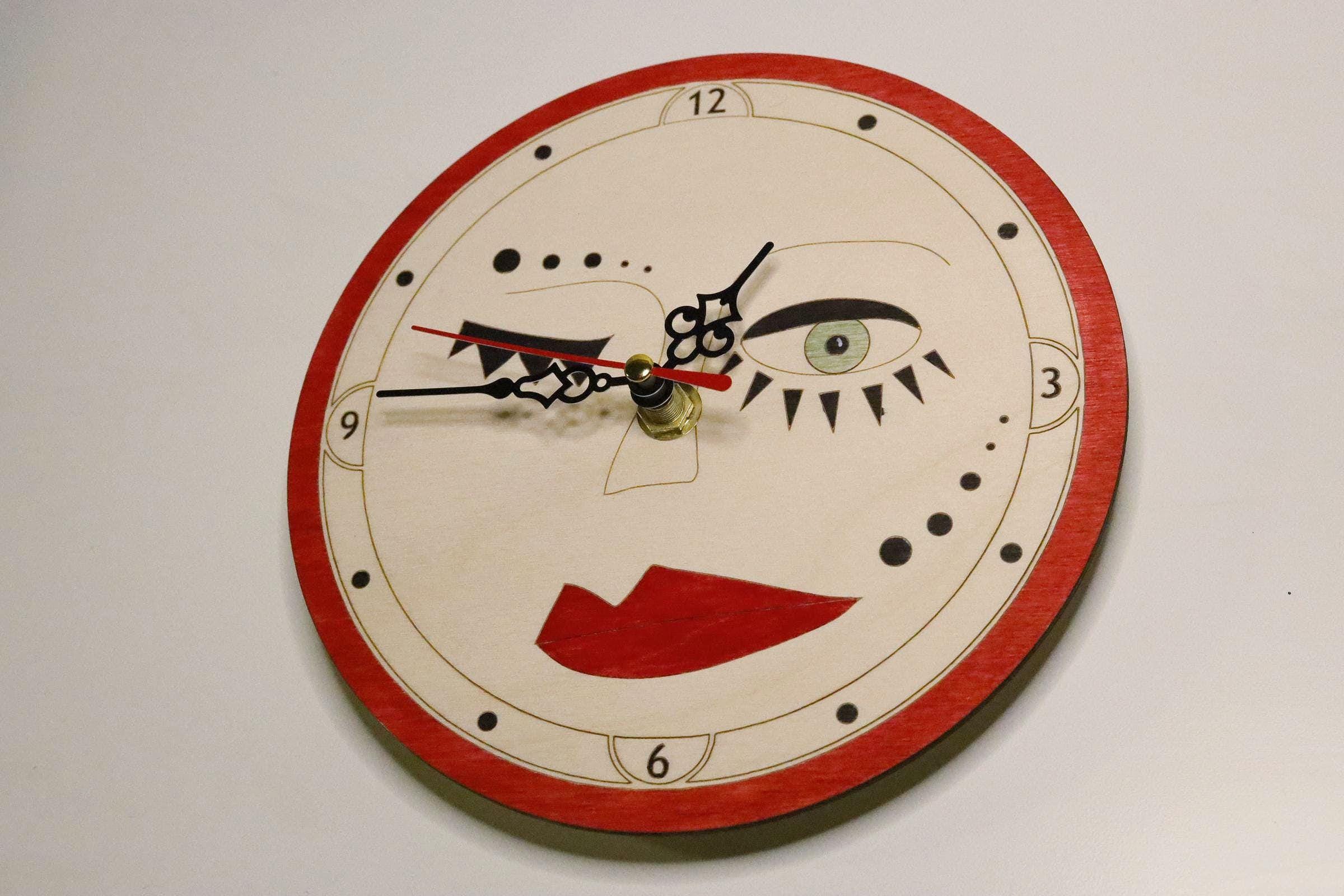 Abstract Face Wall Clock – Red Baltic Birch, Mid-century Modern - Etsy