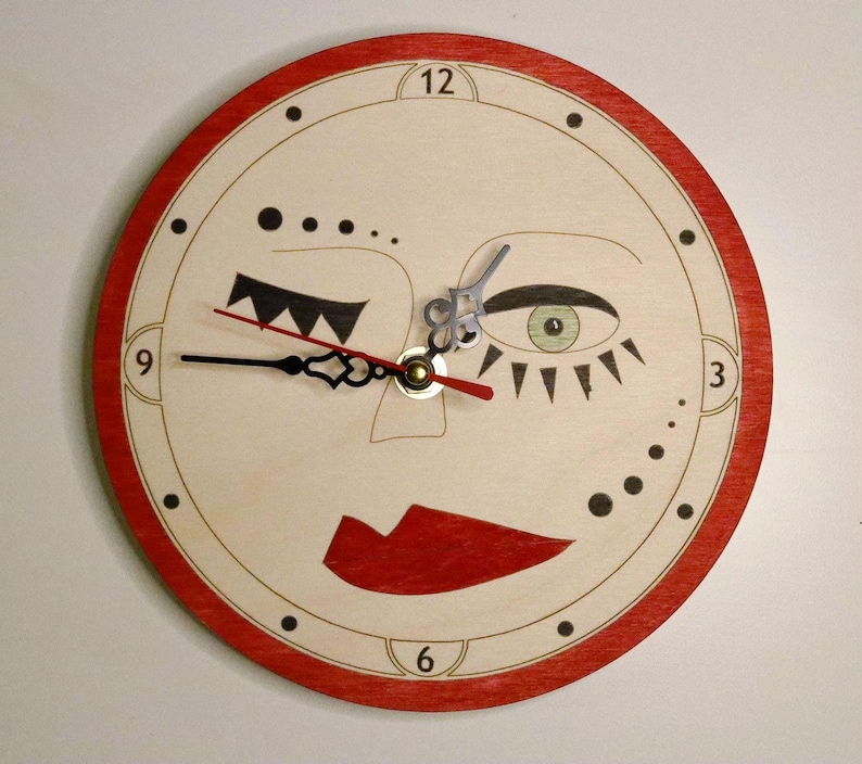 Abstract Face Wall Clock – Red Baltic Birch, Mid-century Modern - Etsy