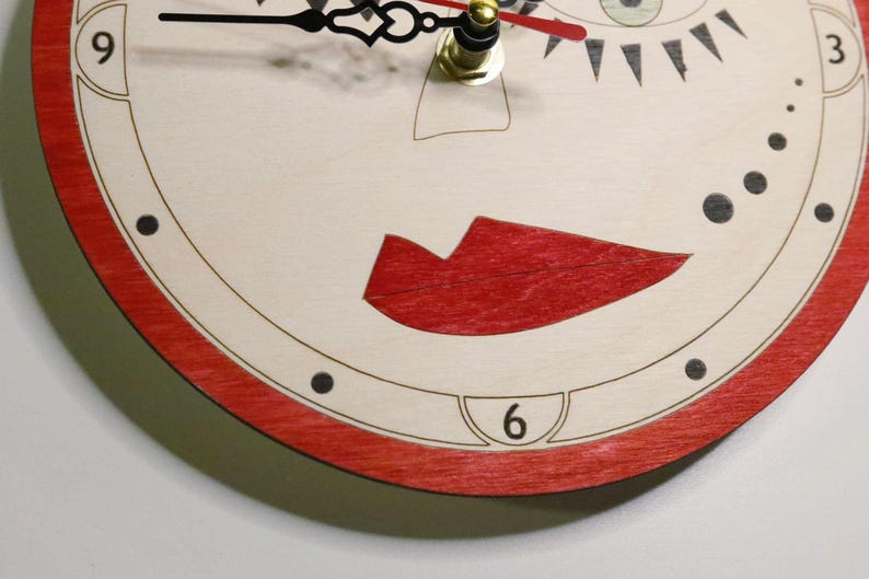 Abstract Face Wall Clock – Red Baltic Birch, Mid-century Modern - Etsy
