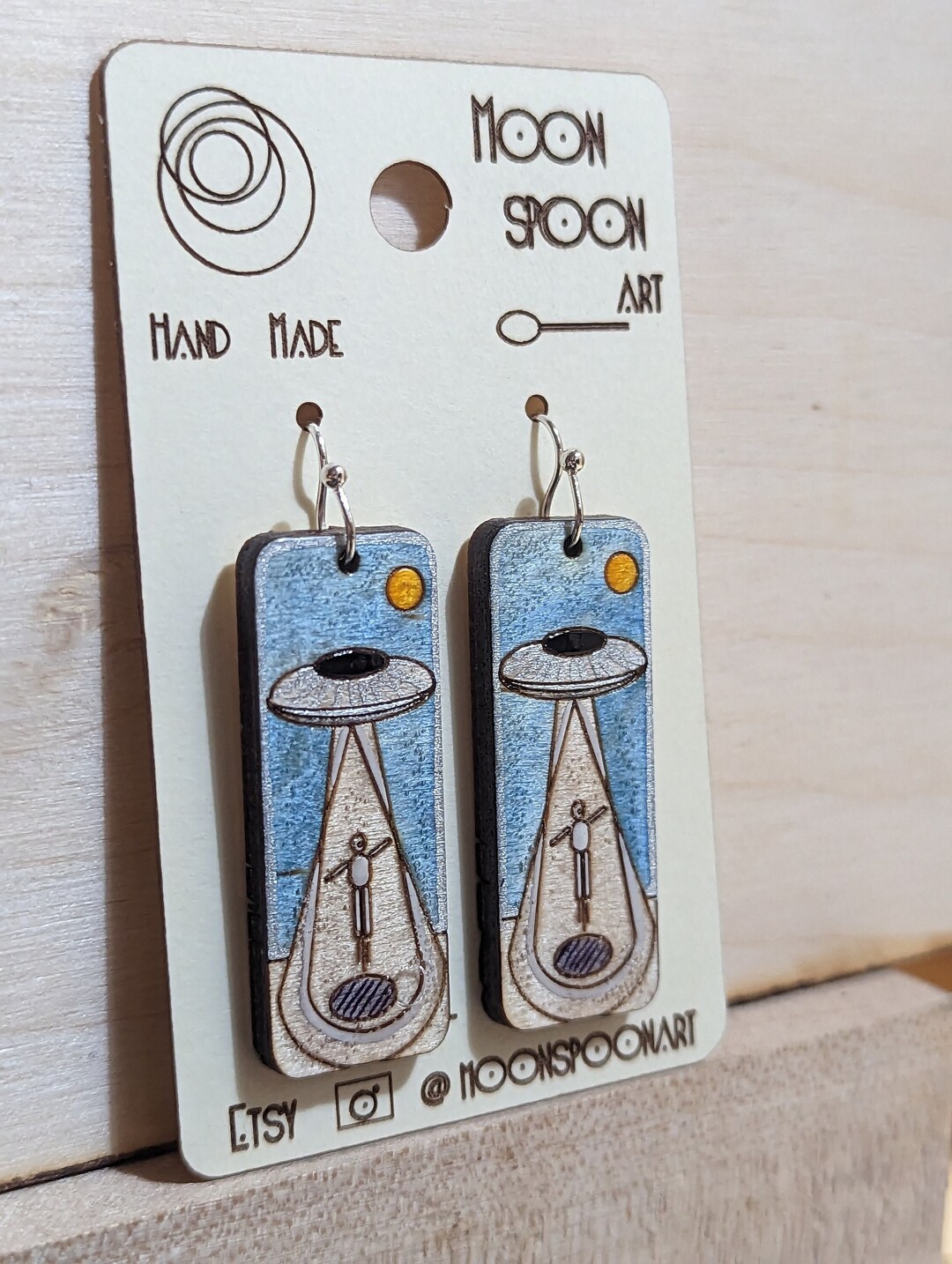 UFO Alien Abduction Earrings - Hand-made Wooden Sci-fi Jewelry - Etsy