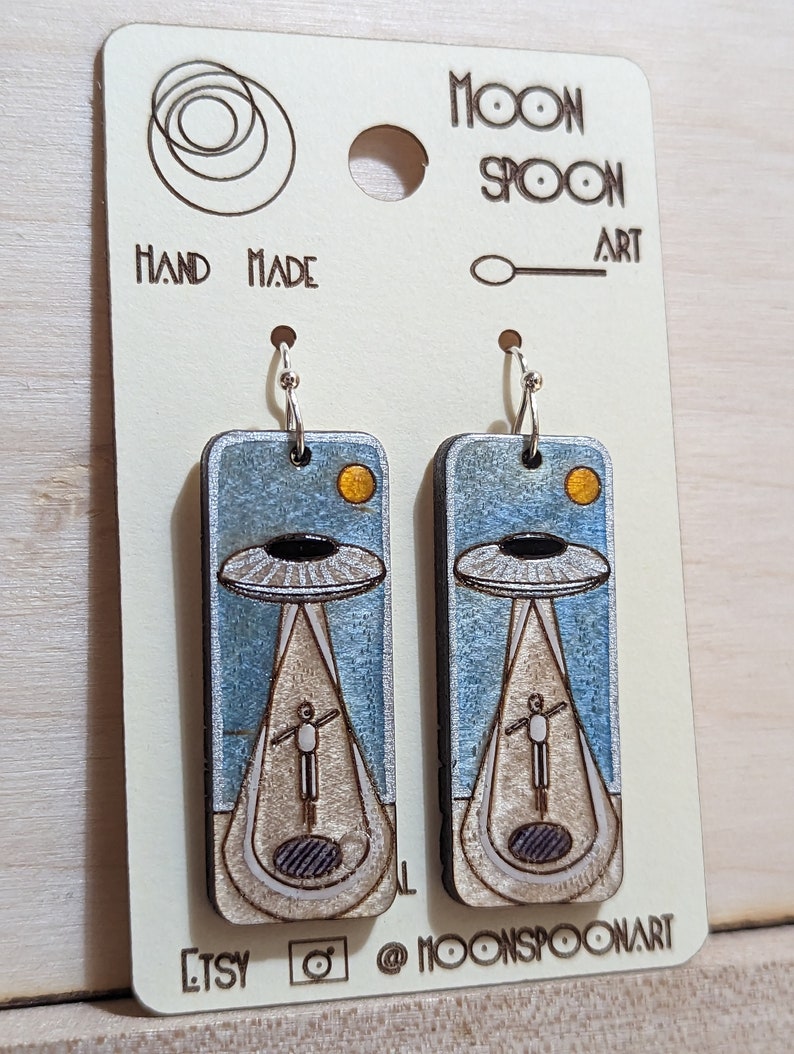 UFO Alien Abduction Earrings - Hand-made Wooden Sci-fi Jewelry - Etsy