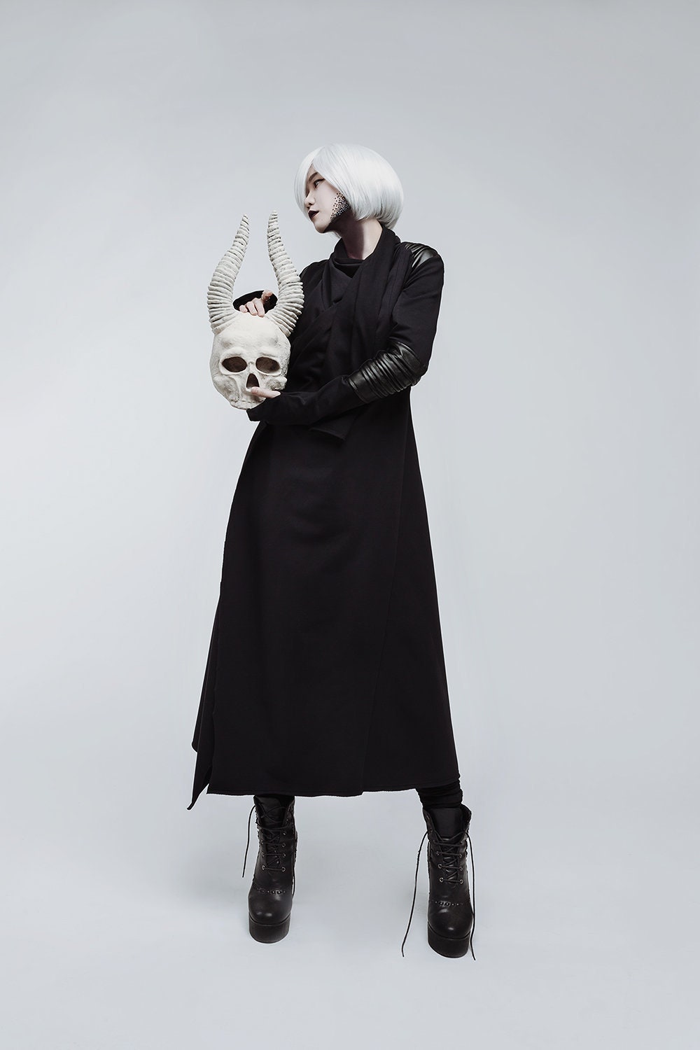 Black Asymmetric Coat, Black Cloak Gothic Clothing, Futuristic Urban ...