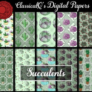Succulent Digital Paper, Spring Digital Paper, Succulent Pattern, Hand ...