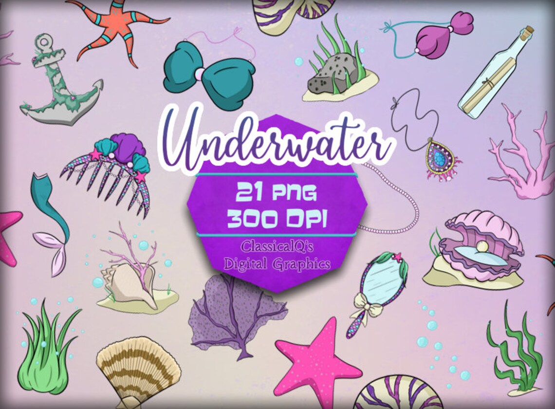 Underwater Clip Art, Mermaid Clip Art, Mermaid PNG, Hand Drawn Clip Art ...