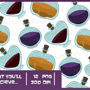 Halloween Potion Bottles, Spooky, Halloween Clipart, PNG, Hand Drawn ...