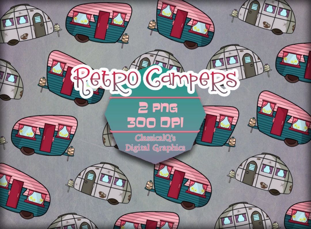 Retro, Happy Camper Clip Art, Summer, Travel, PNG, Camping, Vintage ...