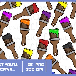 Paint Set Clip Art, Painting Digital Clipart, Hand Drawn, White Toner ...