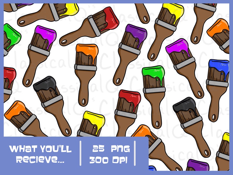 Paint Set Clip Art, Painting Digital Clipart, Hand Drawn, White Toner ...