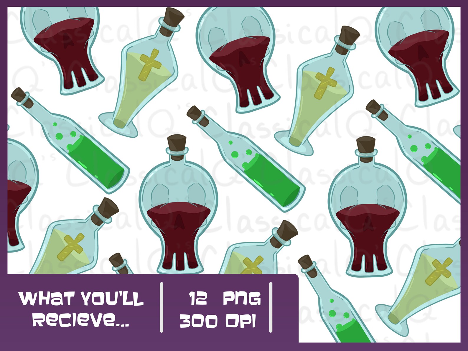 Halloween Potion Bottles Spooky Halloween Clipart PNG Hand - Etsy