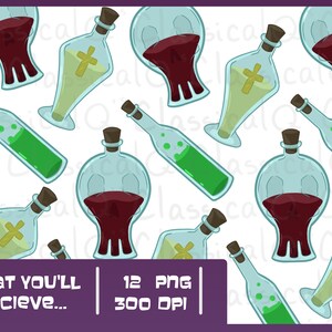 Halloween Potion Bottles, Spooky, Halloween Clipart, PNG, Hand Drawn ...