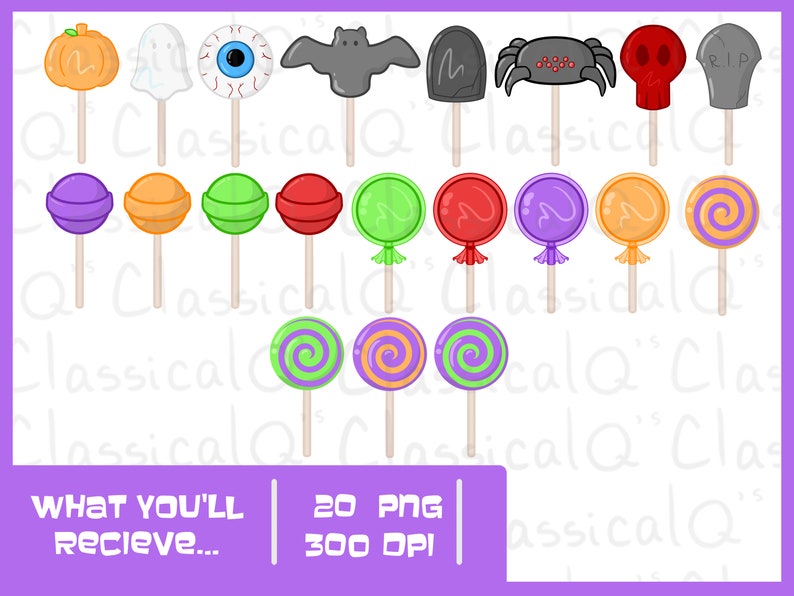 Halloween Candy, Halloween PNG, Hand Drawn, Lollipops, Candy PNG ...
