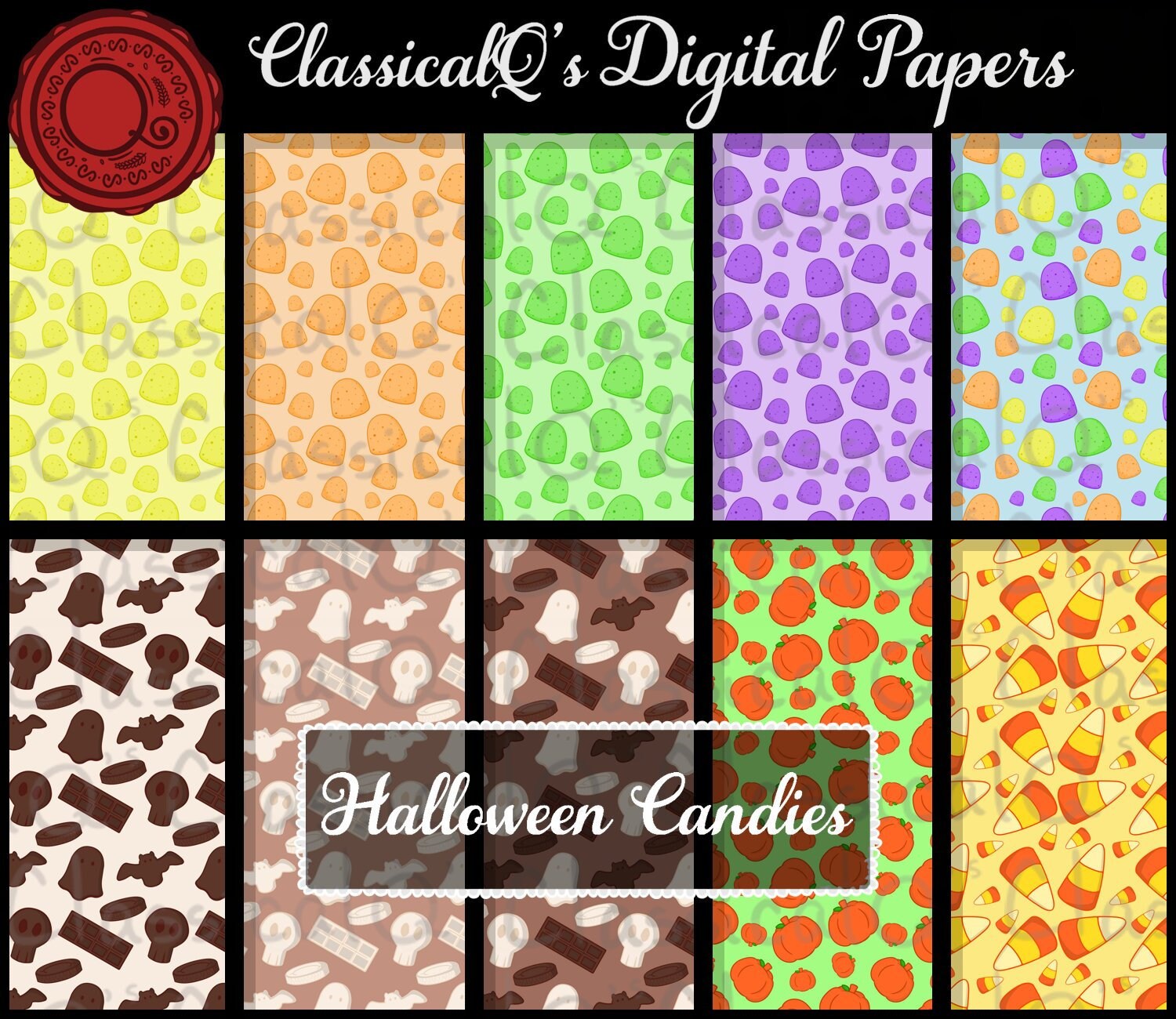 Halloween Digital Paper, Craft Supplies, PNG, Printable, Patterns ...