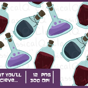 Halloween Potion Bottles, Spooky, Halloween Clipart, PNG, Hand Drawn ...