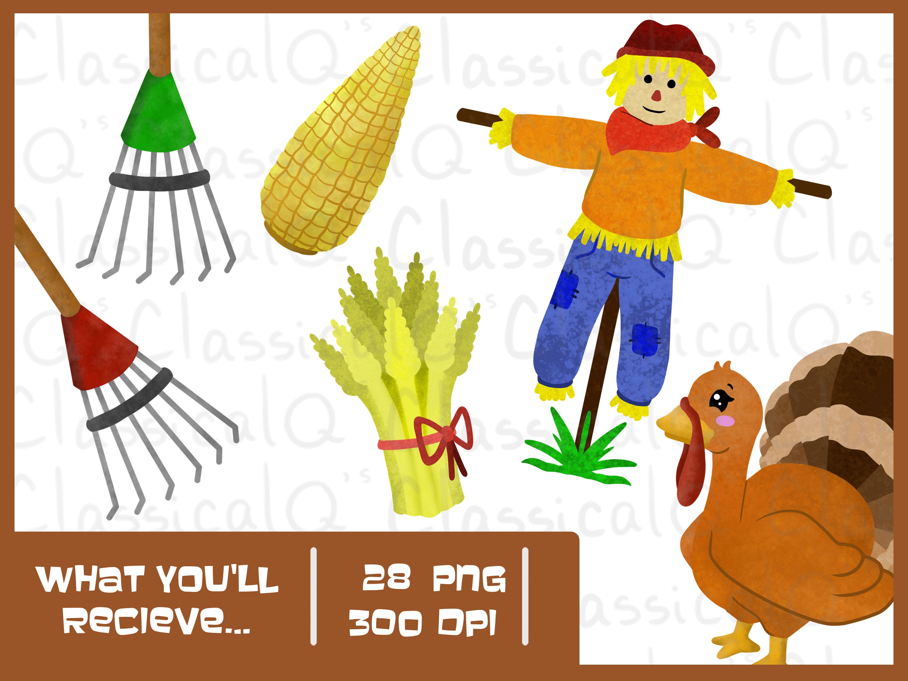 Hand Drawn Fall Harvest Clip Art Scarecrow Leaves Rustic - Etsy