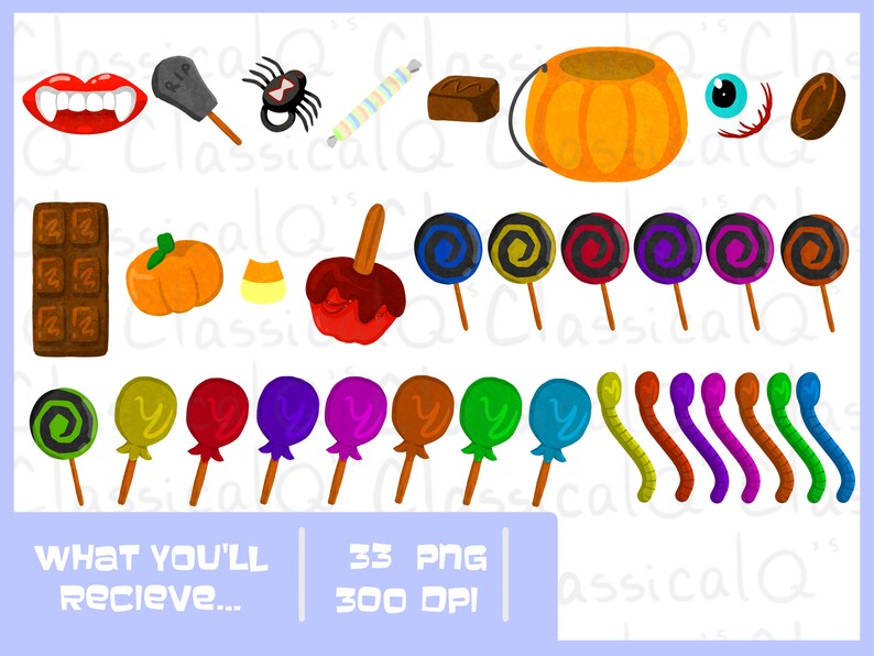 Hand Drawn Halloween Candy Clip Art Textured Candy Trick or - Etsy