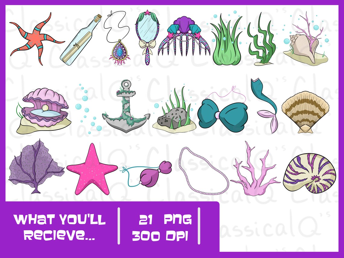 Underwater Clip Art, Mermaid Clip Art, Mermaid PNG, Hand Drawn Clip Art ...
