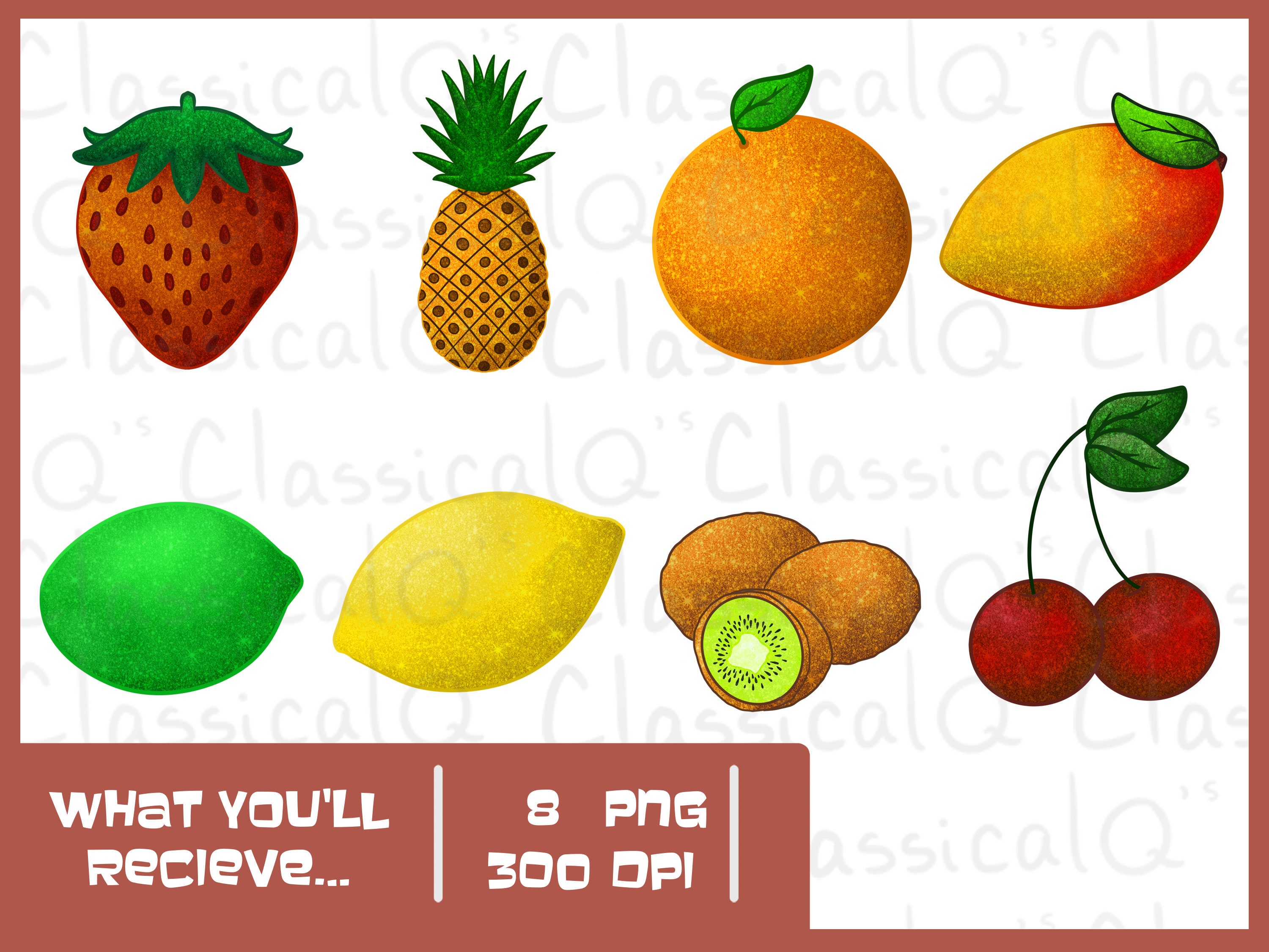 Glitter Fruit Clip Art Digital Crafts Spring Clip Art - Etsy
