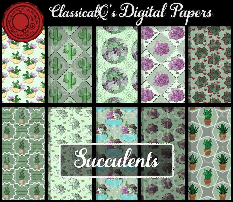 Succulent Digital Paper, Spring Digital Paper, Succulent Pattern, Hand ...