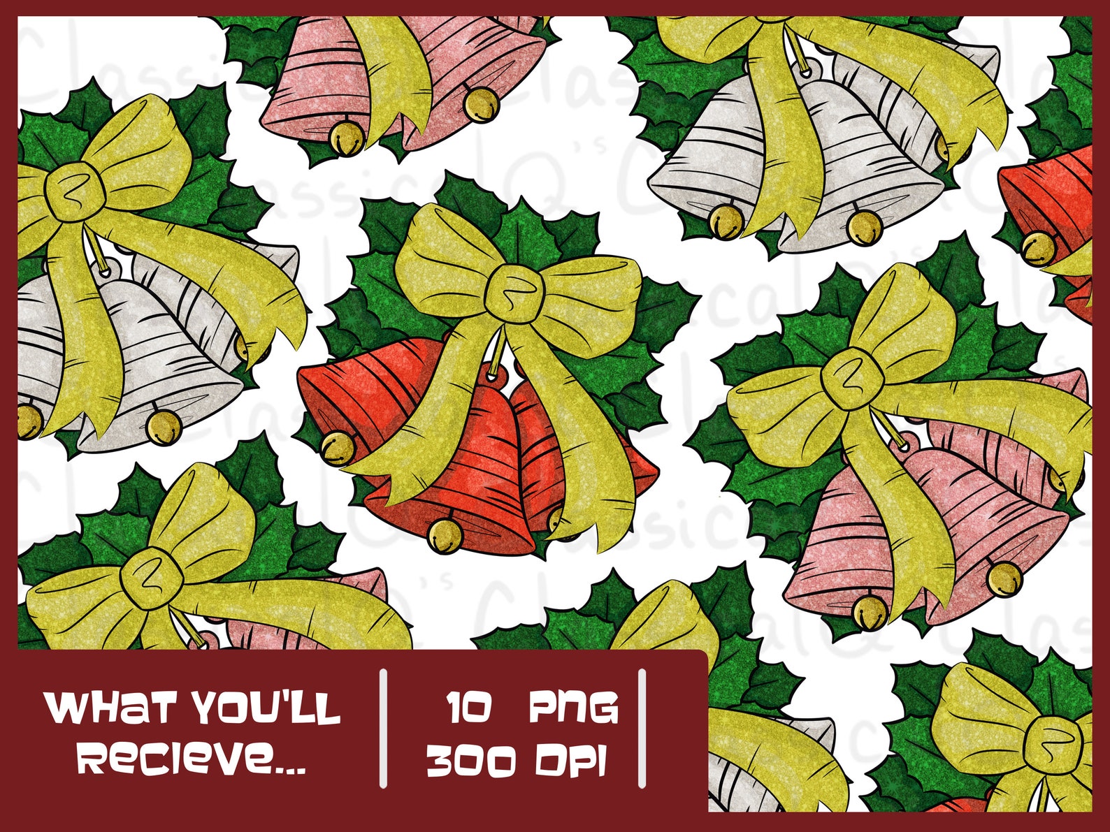 Christmas Glitter Clip Art, Hand Drawn, Glitter Bow Clip Art, Christmas ...