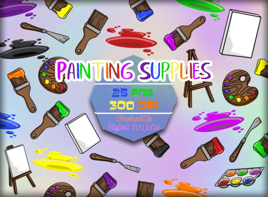 Paint Set Clip Art, Painting Digital Clipart, Hand Drawn, White Toner ...