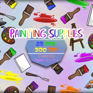 Paint Set Clip Art, Painting Digital Clipart, Hand Drawn, White Toner ...