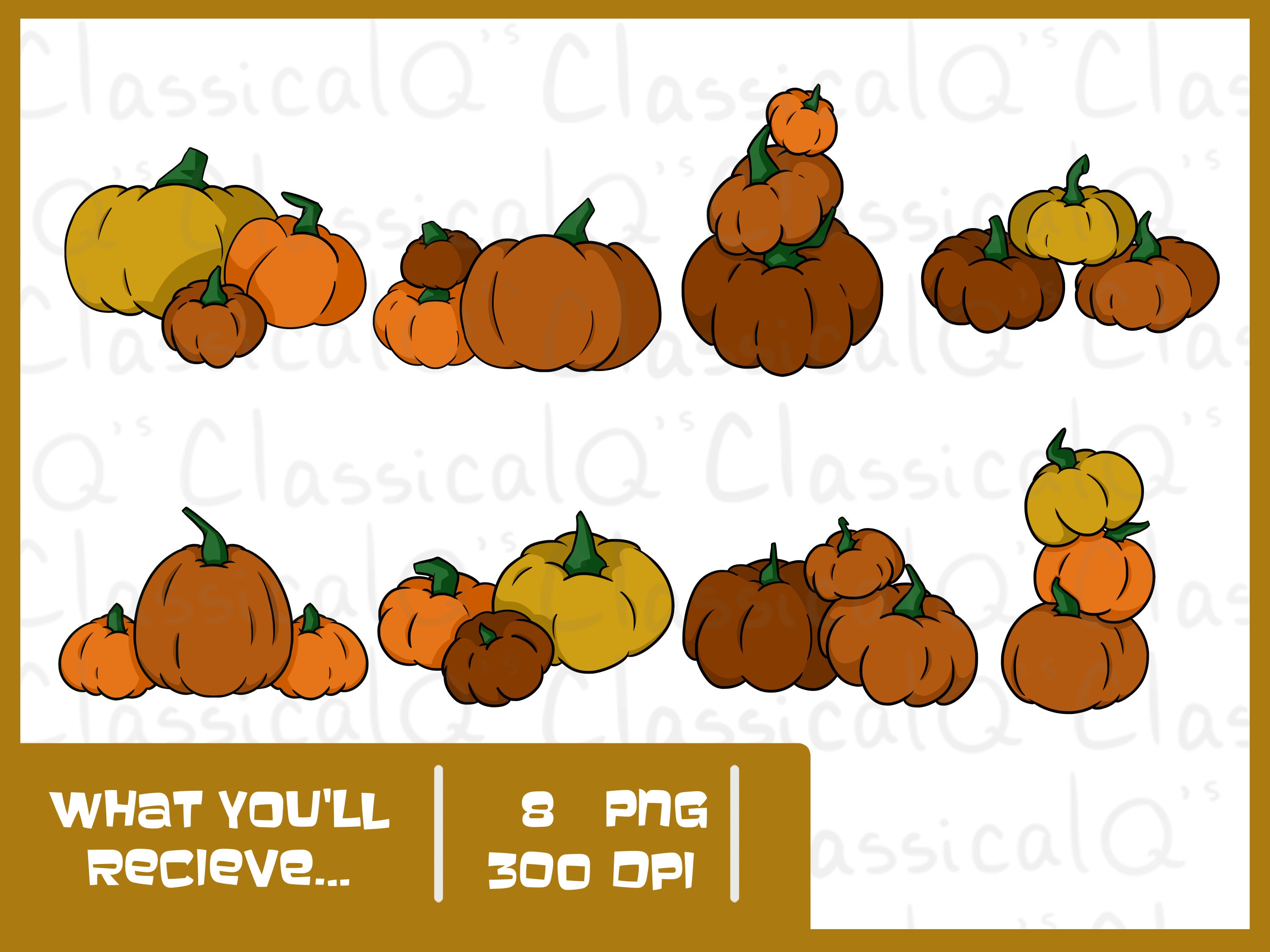 Pumpkin Clip Art, Pumpkins and Gourds, Halloween Clip Art, Hand Drawn ...
