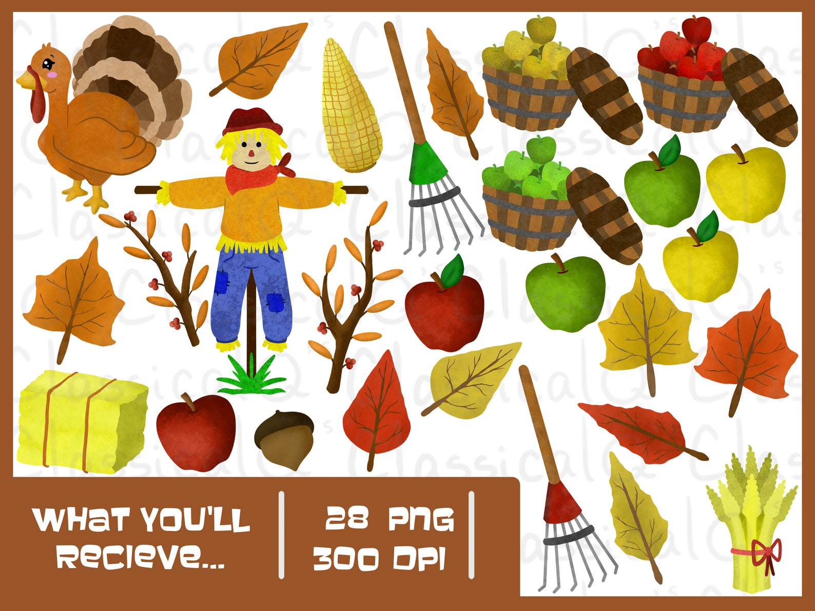 Hand Drawn Fall Harvest Clip Art Scarecrow Leaves Rustic - Etsy