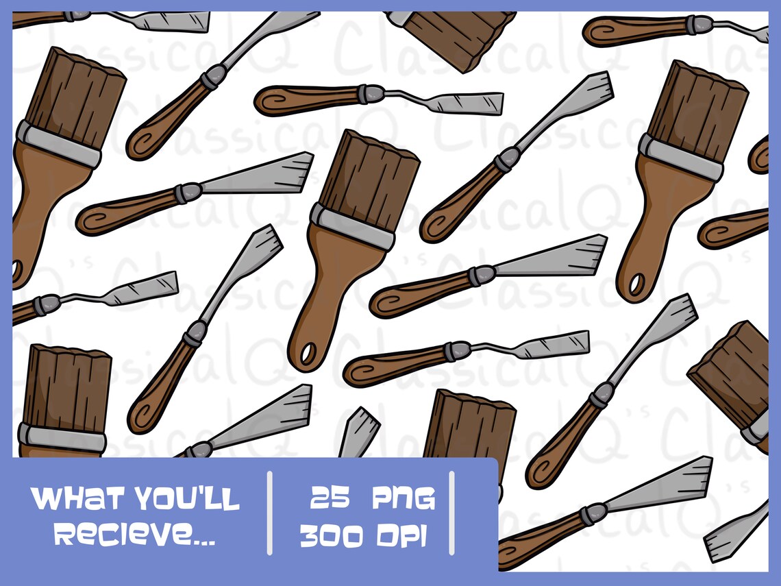Paint Set Clip Art, Painting Digital Clipart, Hand Drawn, White Toner ...