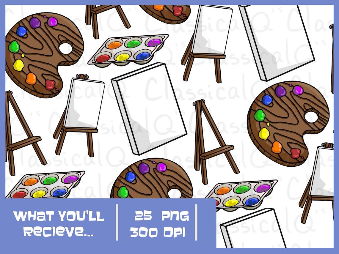 Paint Set Clip Art, Painting Digital Clipart, Hand Drawn, White Toner ...