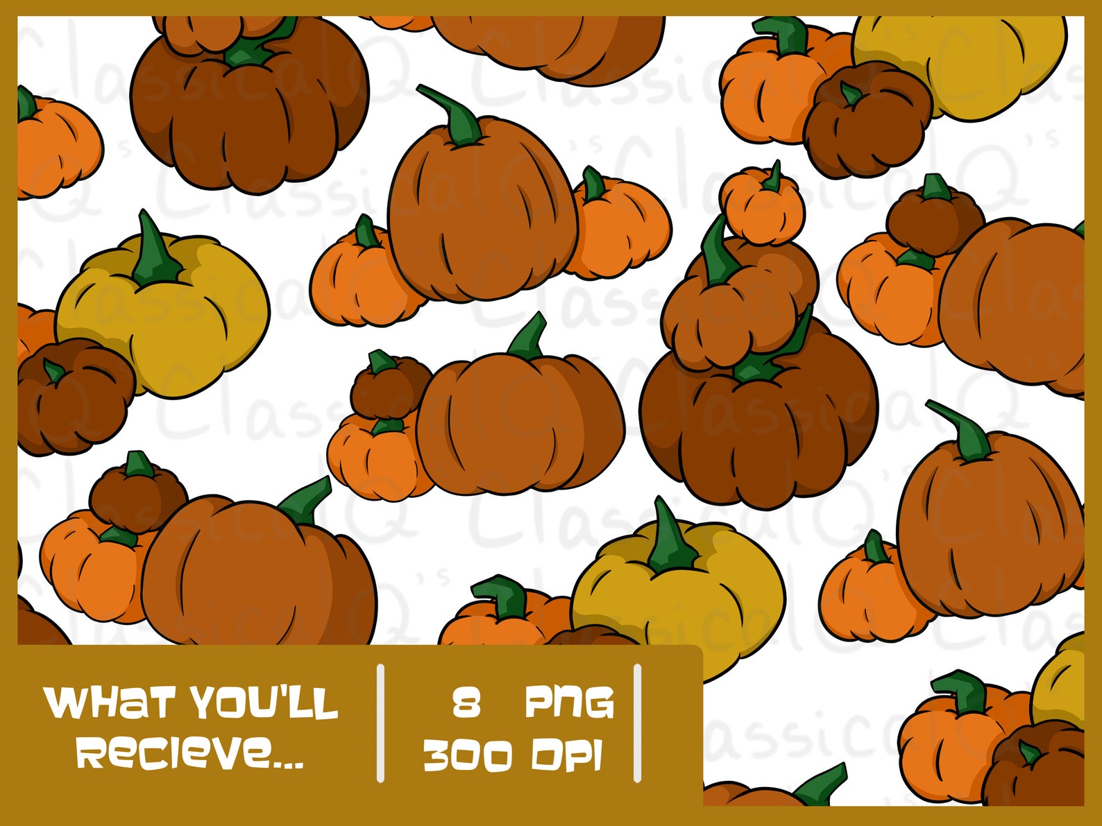 Pumpkin Clip Art, Pumpkins and Gourds, Halloween Clip Art, Hand Drawn ...