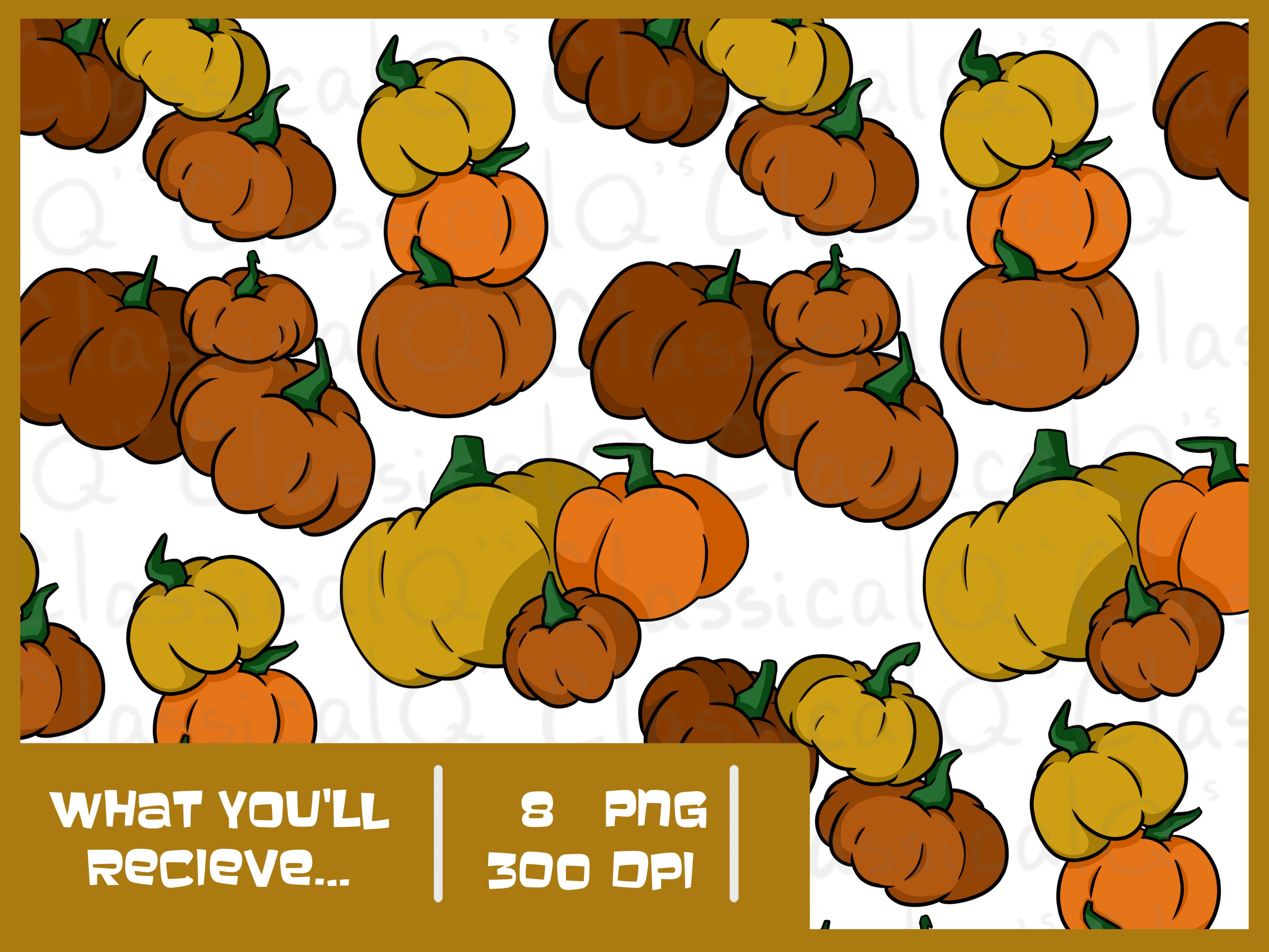 Pumpkin Clip Art, Pumpkins and Gourds, Halloween Clip Art, Hand Drawn ...