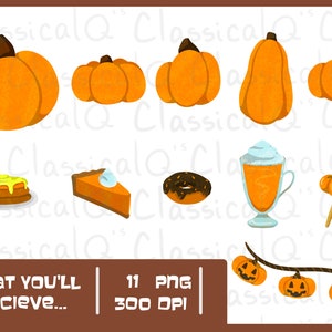 Hand Drawn Pumpkin Clip Art, Halloween Treats, Trick or Treat, Digital ...