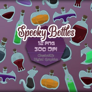 Halloween Potion Bottles, Spooky, Halloween Clipart, PNG, Hand Drawn ...